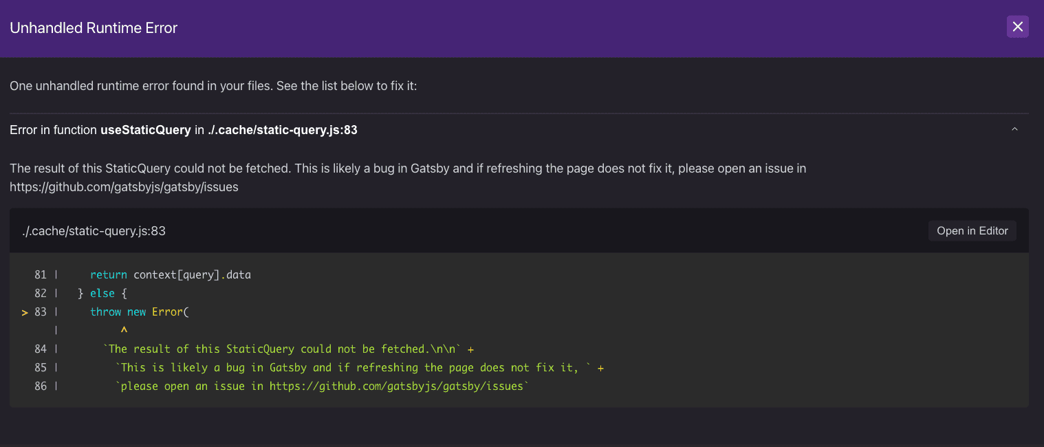 GatsbyでComponents内クエリを書くと、useStaticQueryがエラーを吐く話 | ゆきふるまくらの。